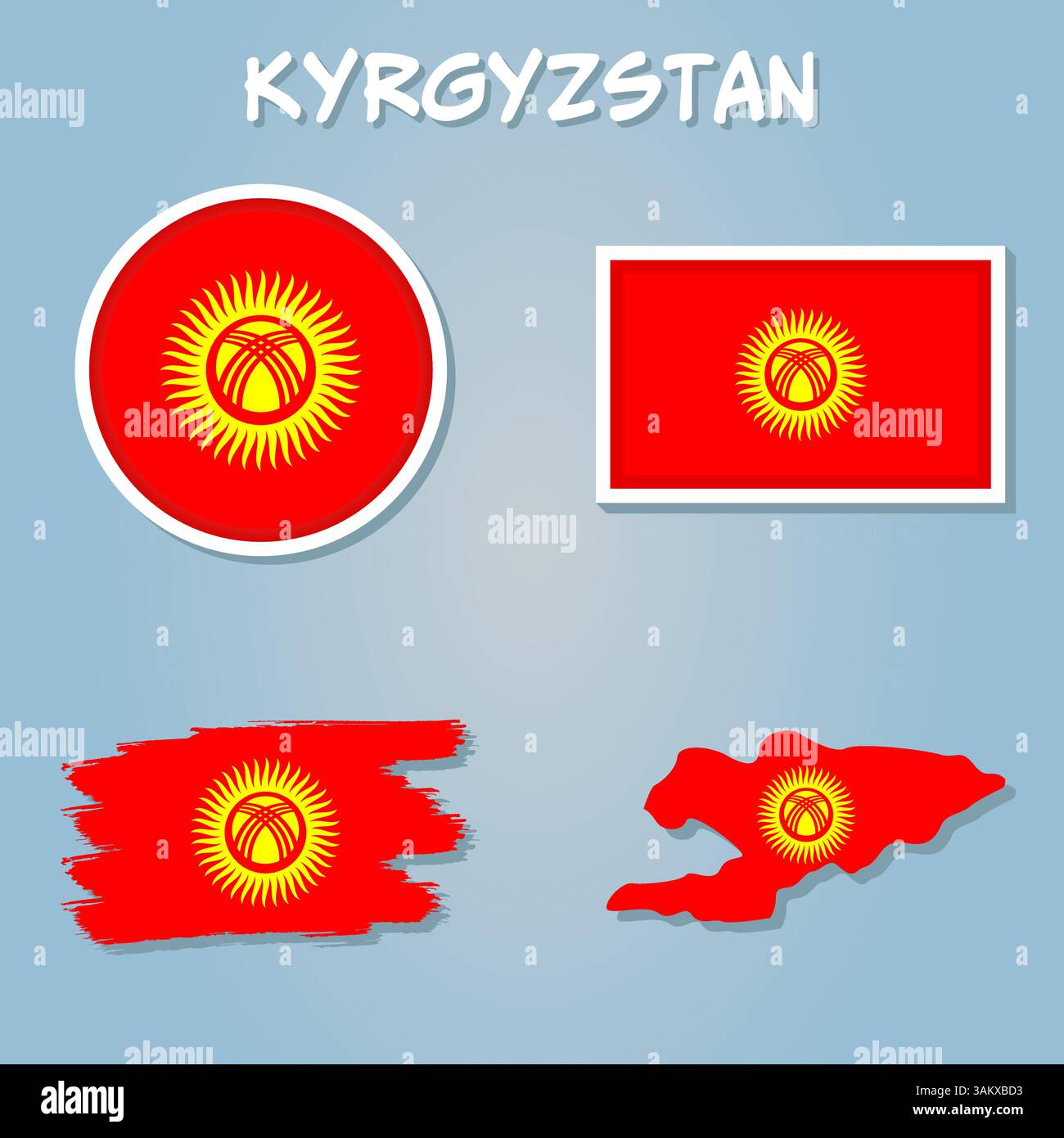Map of Kyrgyzstan with national flag. Highly detailed editable map of ...