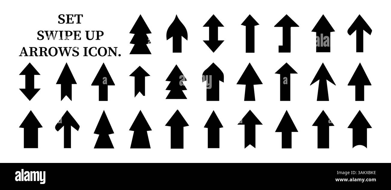 Swipe icons set. Up arrow button symbols. different black arrows sign upwards. Scroll or swipe ...