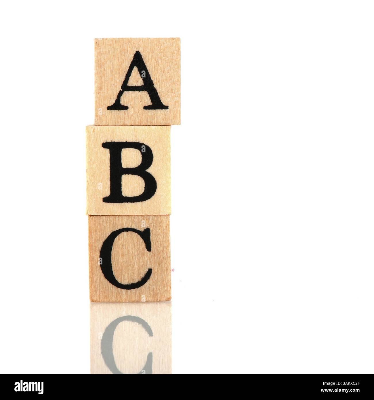 Stacked wooden blocs with ABC isolated over white Stock Photo - Alamy