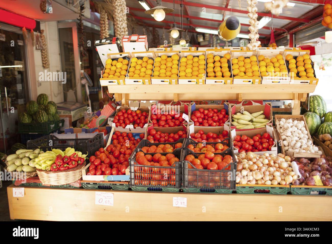Colorful Fresh Produce - Fruit and Vegetables Displayed in Crates at ...