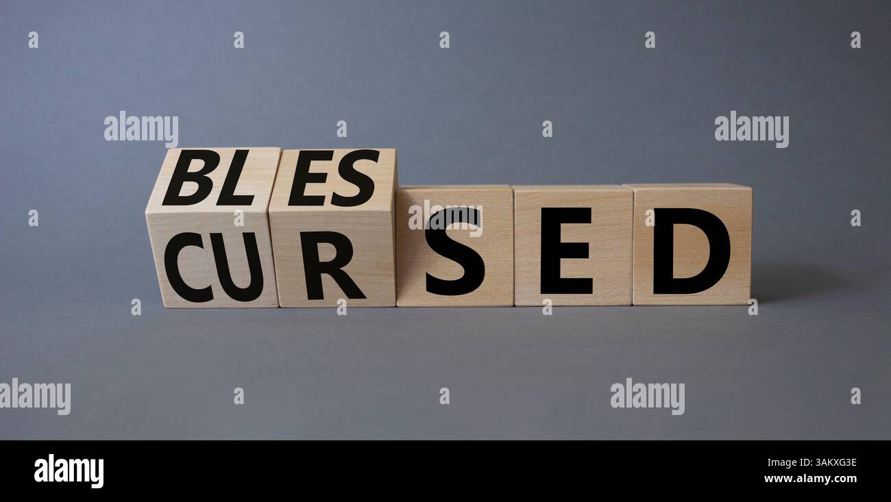Blessed vs Cursed word symbol. Turned wooden cubes with words Cursed ...