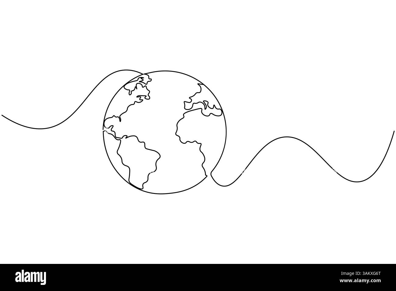 Earth hour continuous single line art and isolated outline vector ...