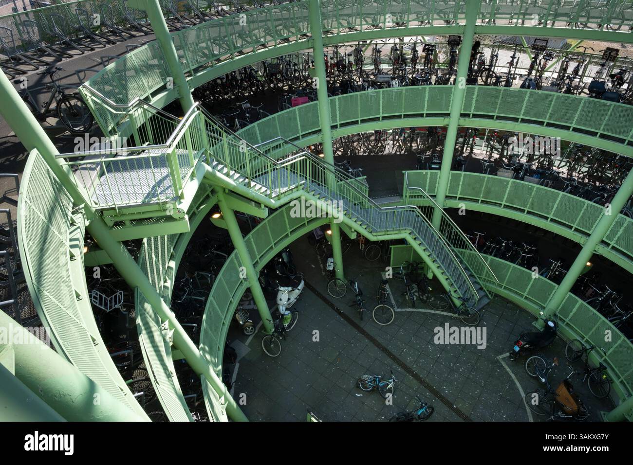 The Bike Apple, a bicycle parking facility at the train station, made of steel with several ...