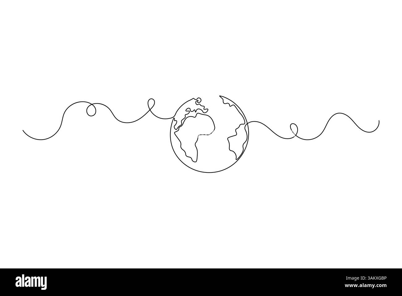 Earth hour continuous single line art and isolated outline vector ...