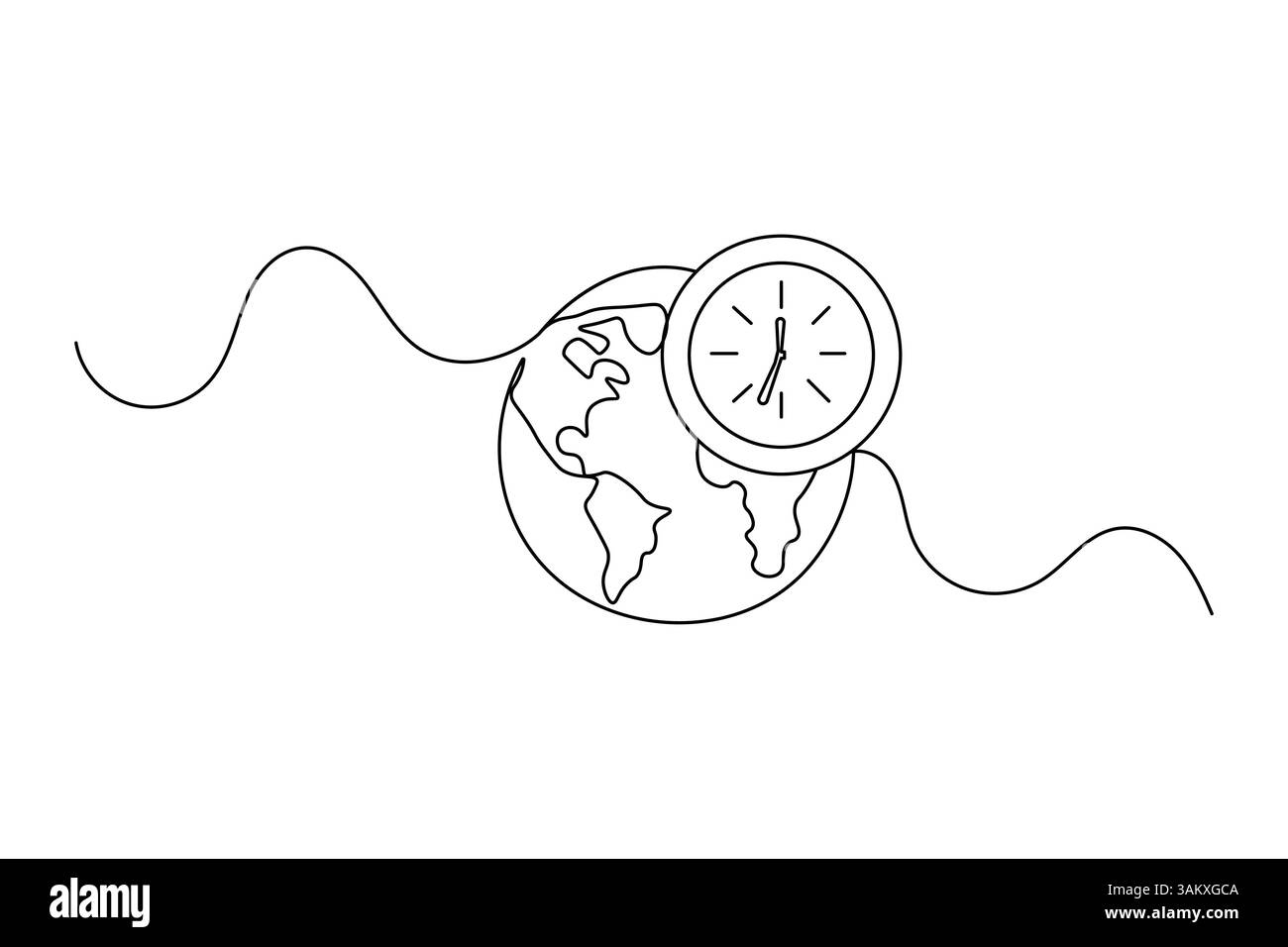 Earth hour continuous single line art and isolated outline vector ...
