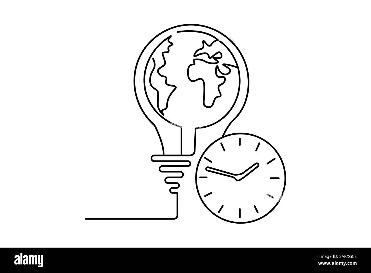 Earth hour continuous single line art and isolated outline vector ...