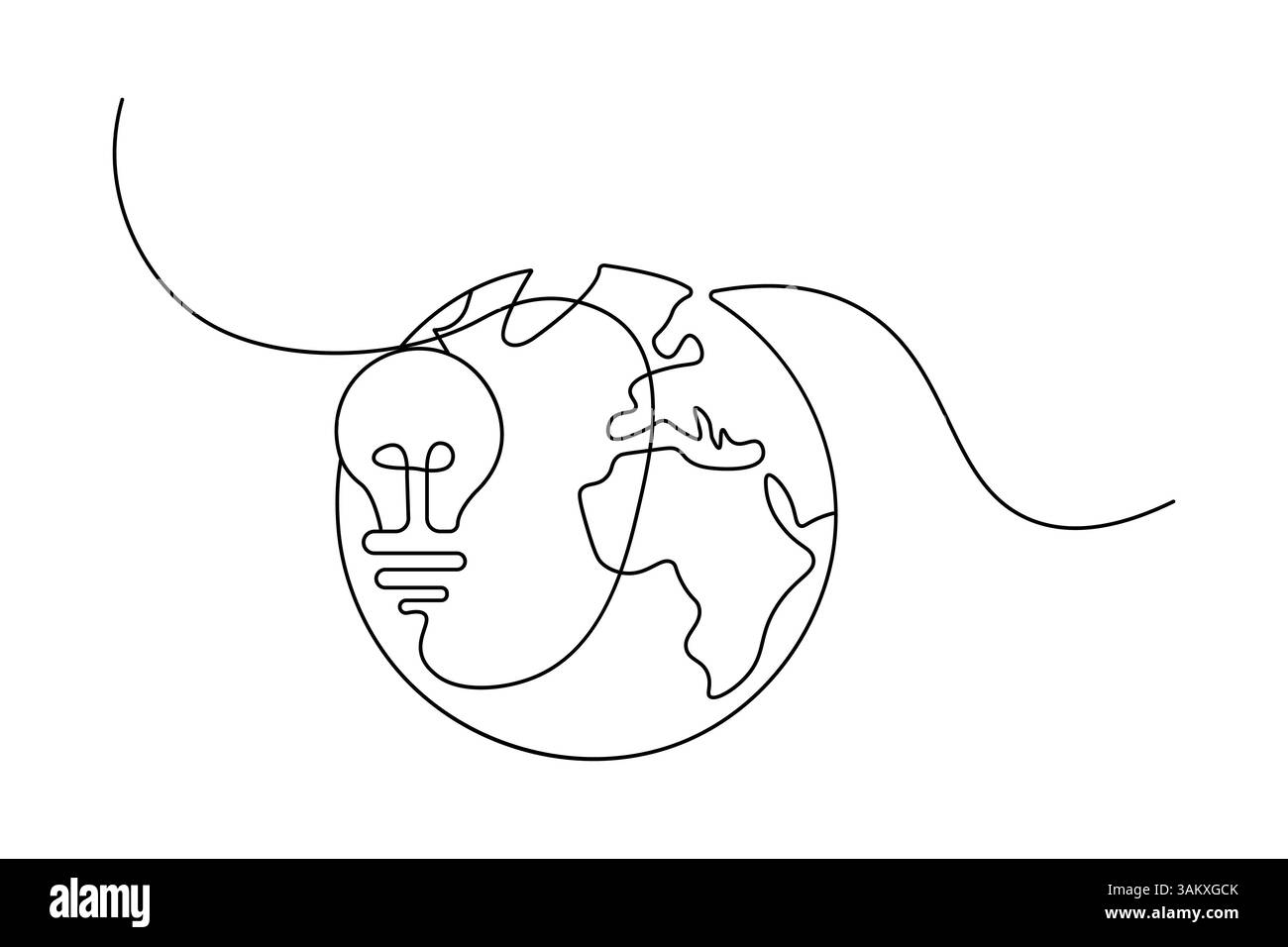 Earth hour continuous single line art and isolated outline vector ...