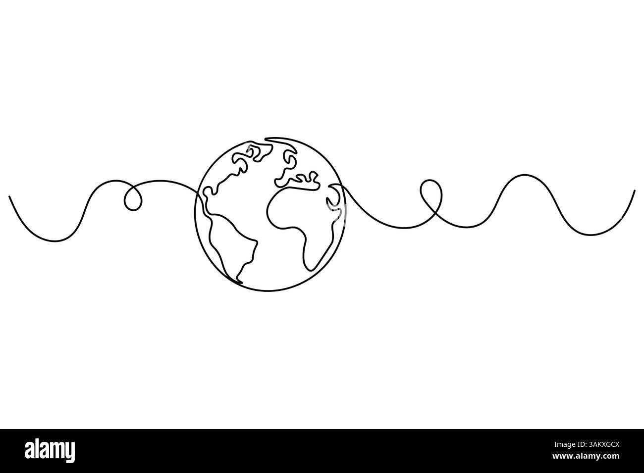Earth hour continuous single line art and isolated outline vector ...