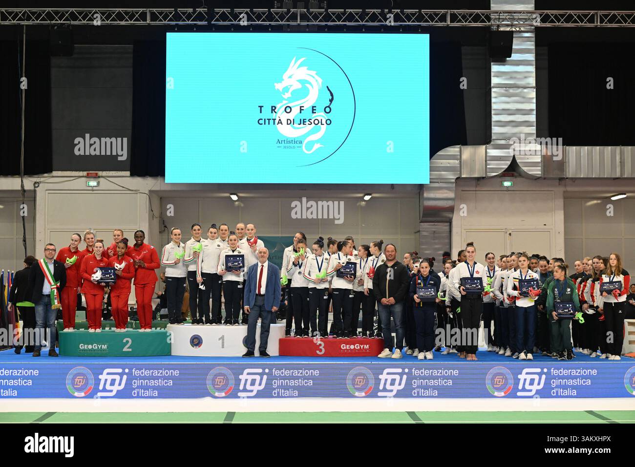 Jesolo, Italy. 13th Apr, 2025. medal ceremony senior: during Trophy Artistic Gymnastics ...