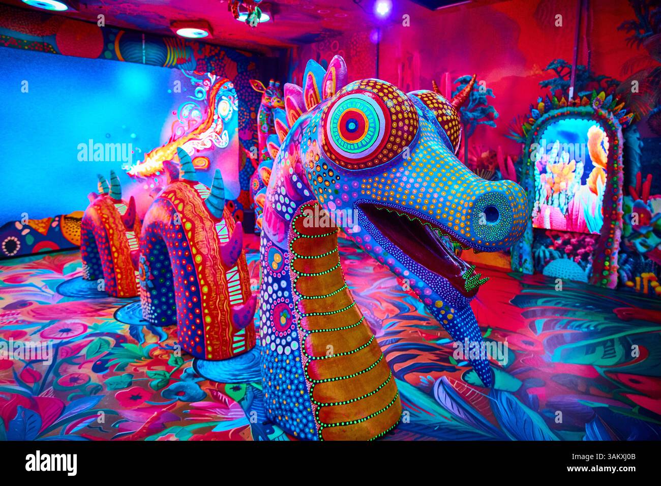 Psychedelic Fantasy Creatures in Immersive Art Exhibit Eye-Level View ...