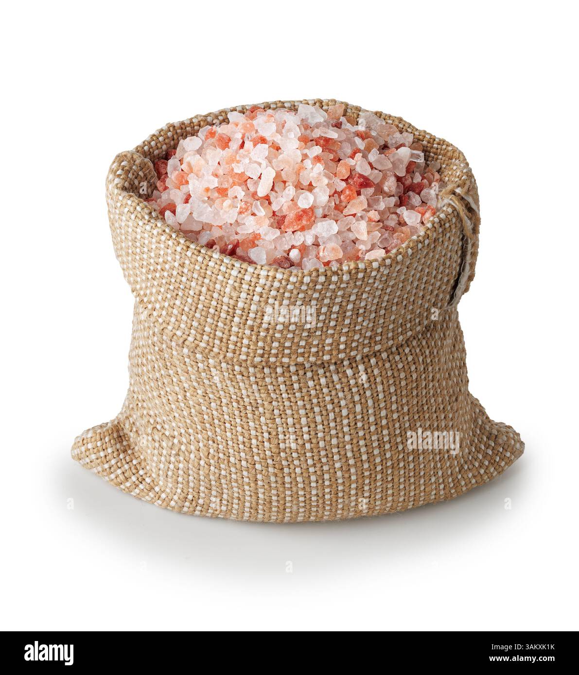 Himalayan salt in burlap sack isolated on white background Stock Photo ...