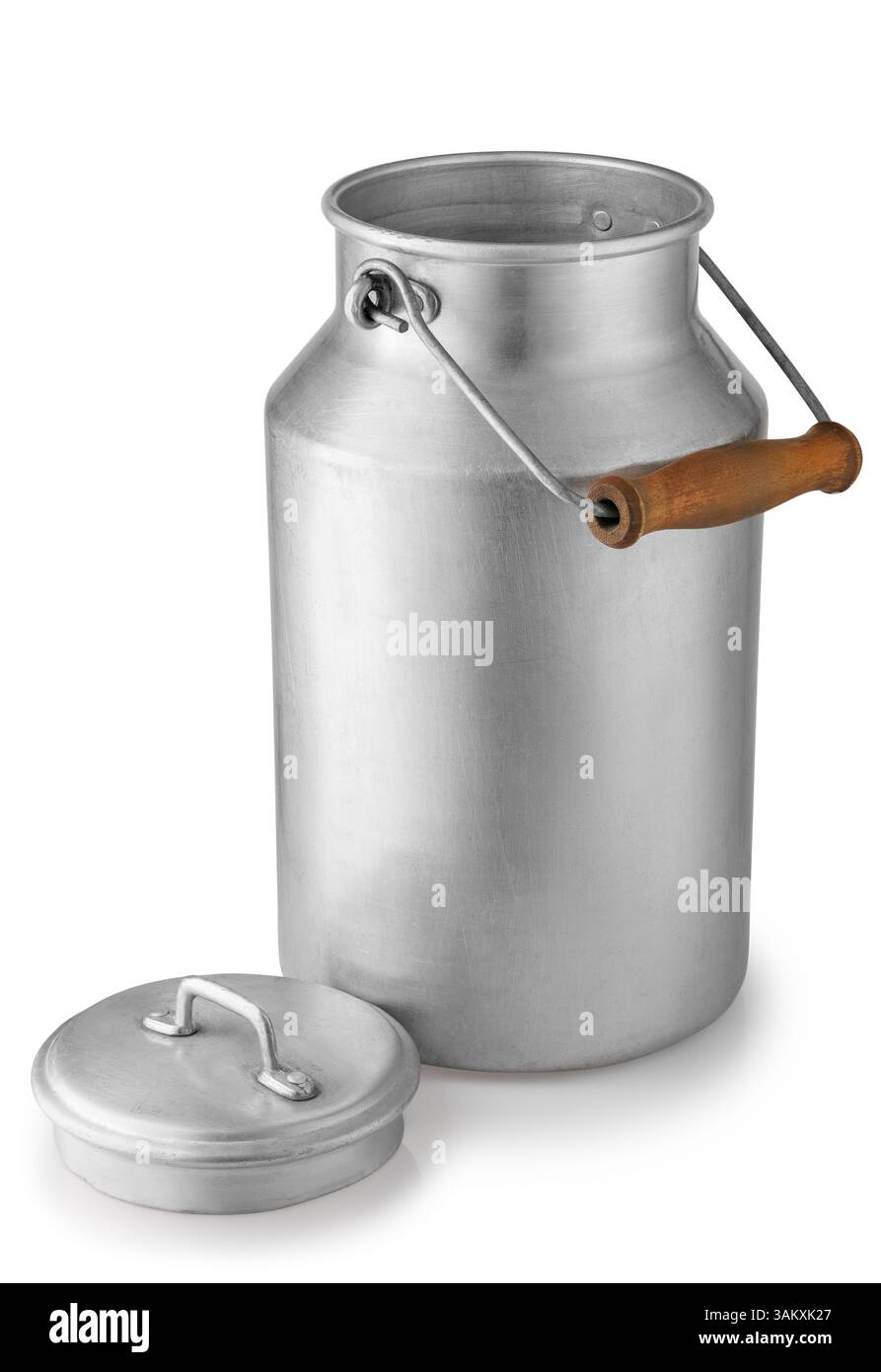 retro milk can with lid isolated on white background Stock Photo - Alamy
