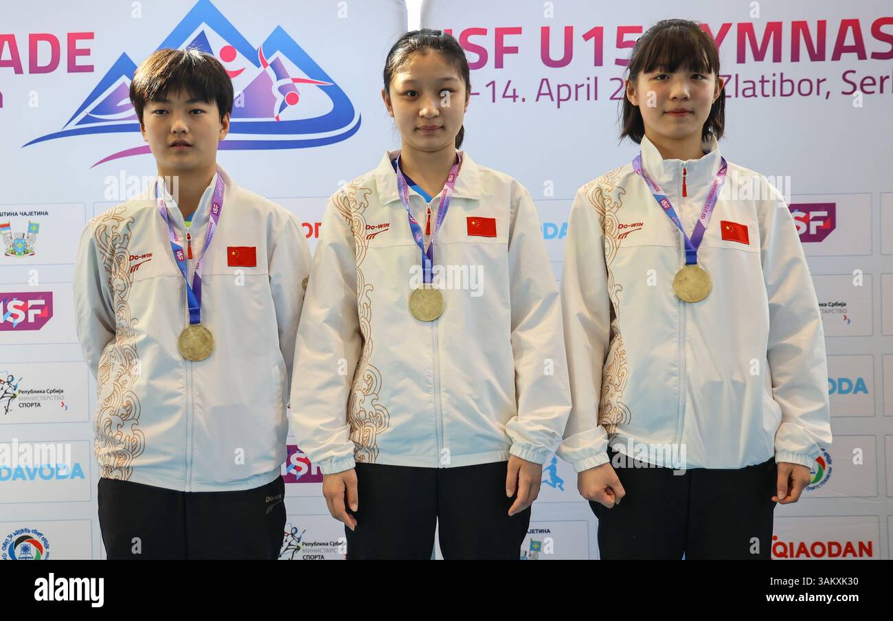 Zlatibor, Serbia. 12th Apr, 2025. Gold medalists Yang Congxi, Jiang ...