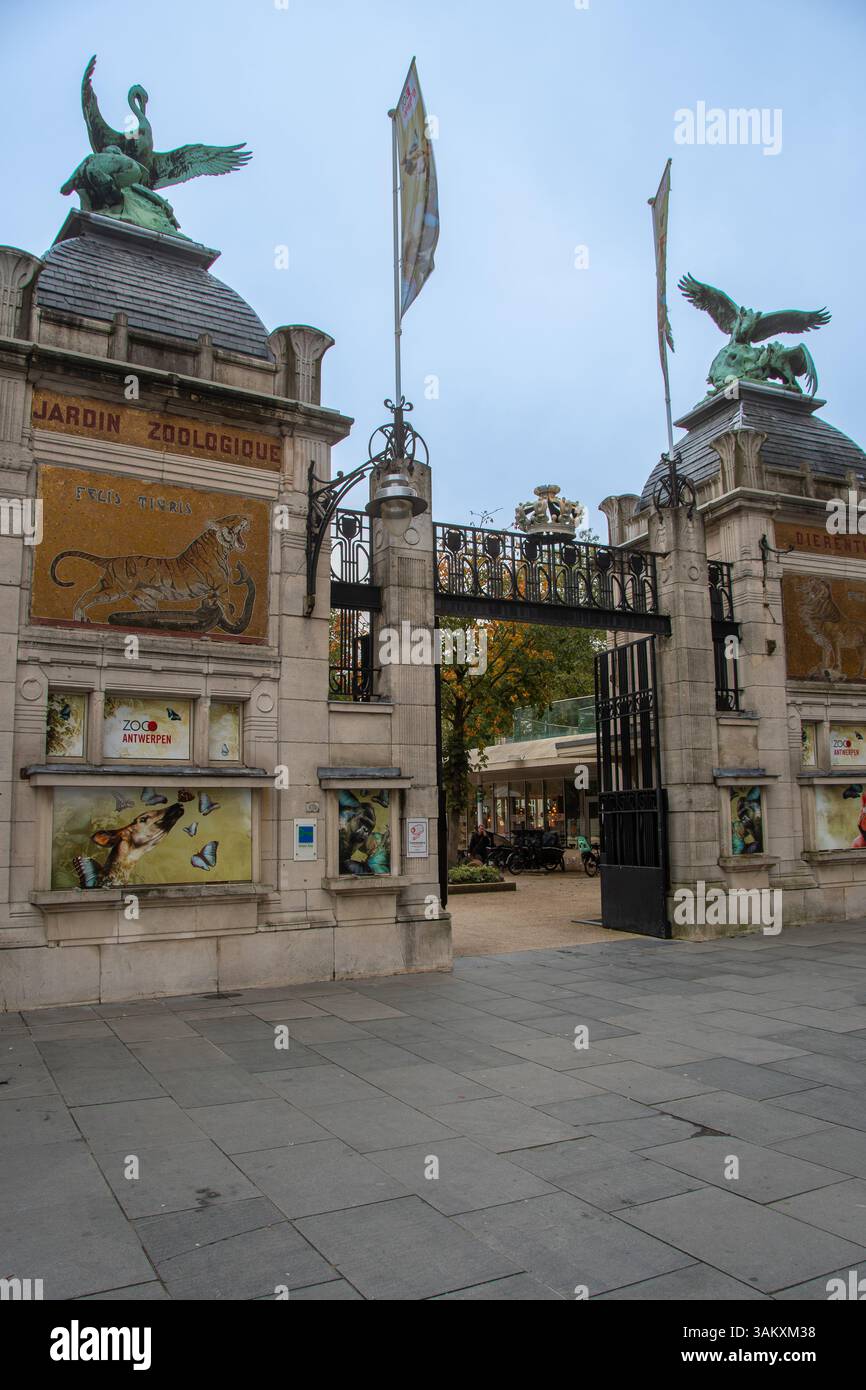Antwerp, Belgium 31 October 2023, Entrance gate to the Antwerp Zoo ...