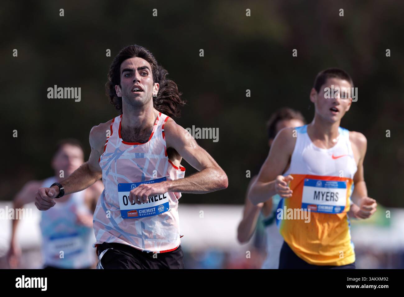 Perth, Australia. 13th Apr, 2025. Seth O'Donnell (left) of Victoria crosses the line to win the ...