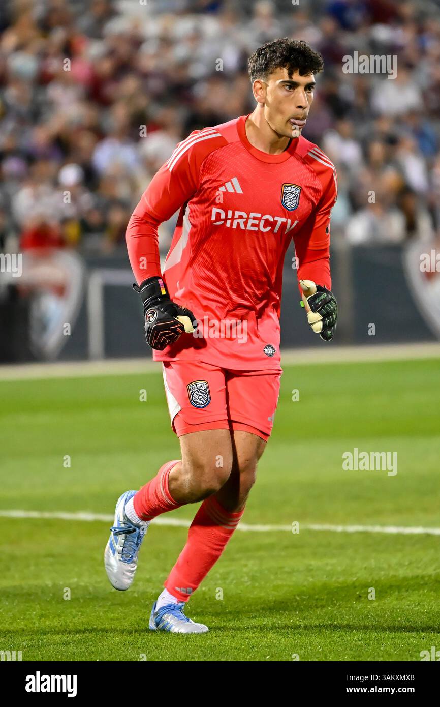 Commerce City, CO, USA. 12th Apr, 2025. San Diego goalkeeper CJ dos ...