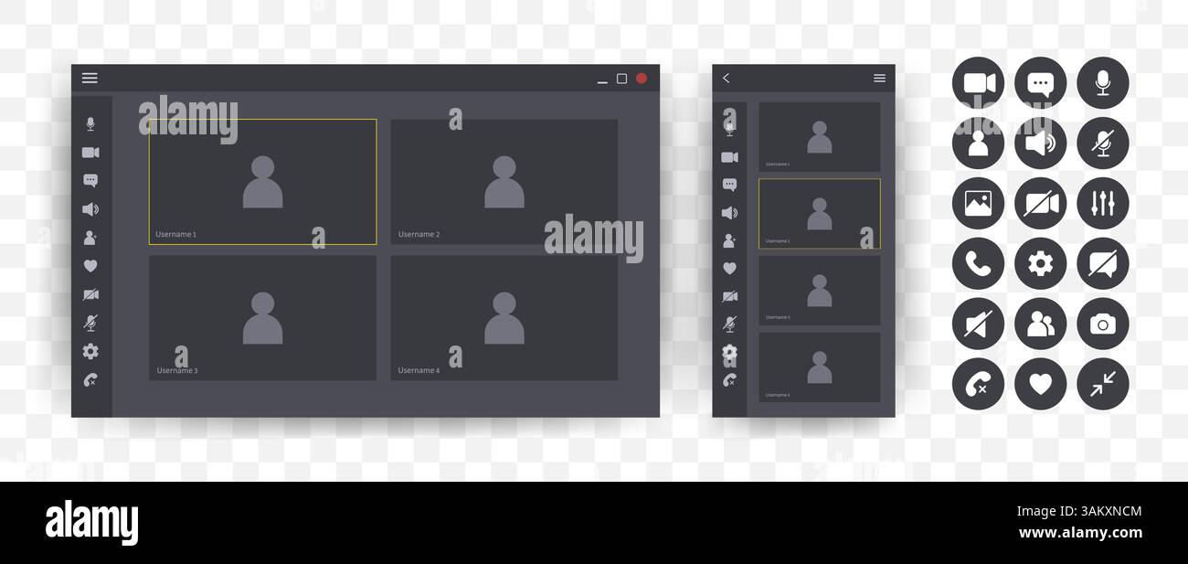 Videocall Interface. Online video chat template with user icon. Virtual ...