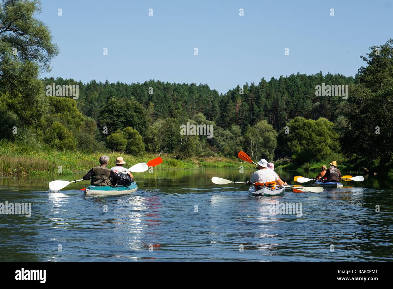 Group kayak trip for seigneur and senora. An elderly couple And adult ...