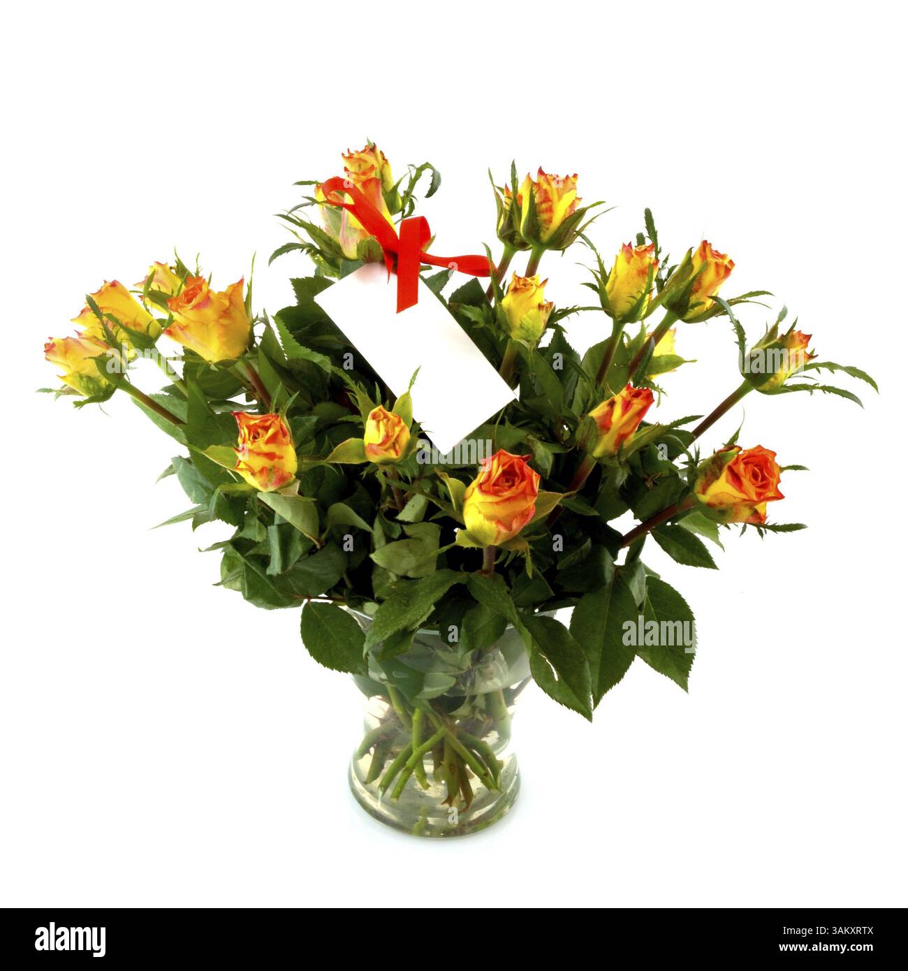 Orange roses with whit notice card Stock Photo - Alamy