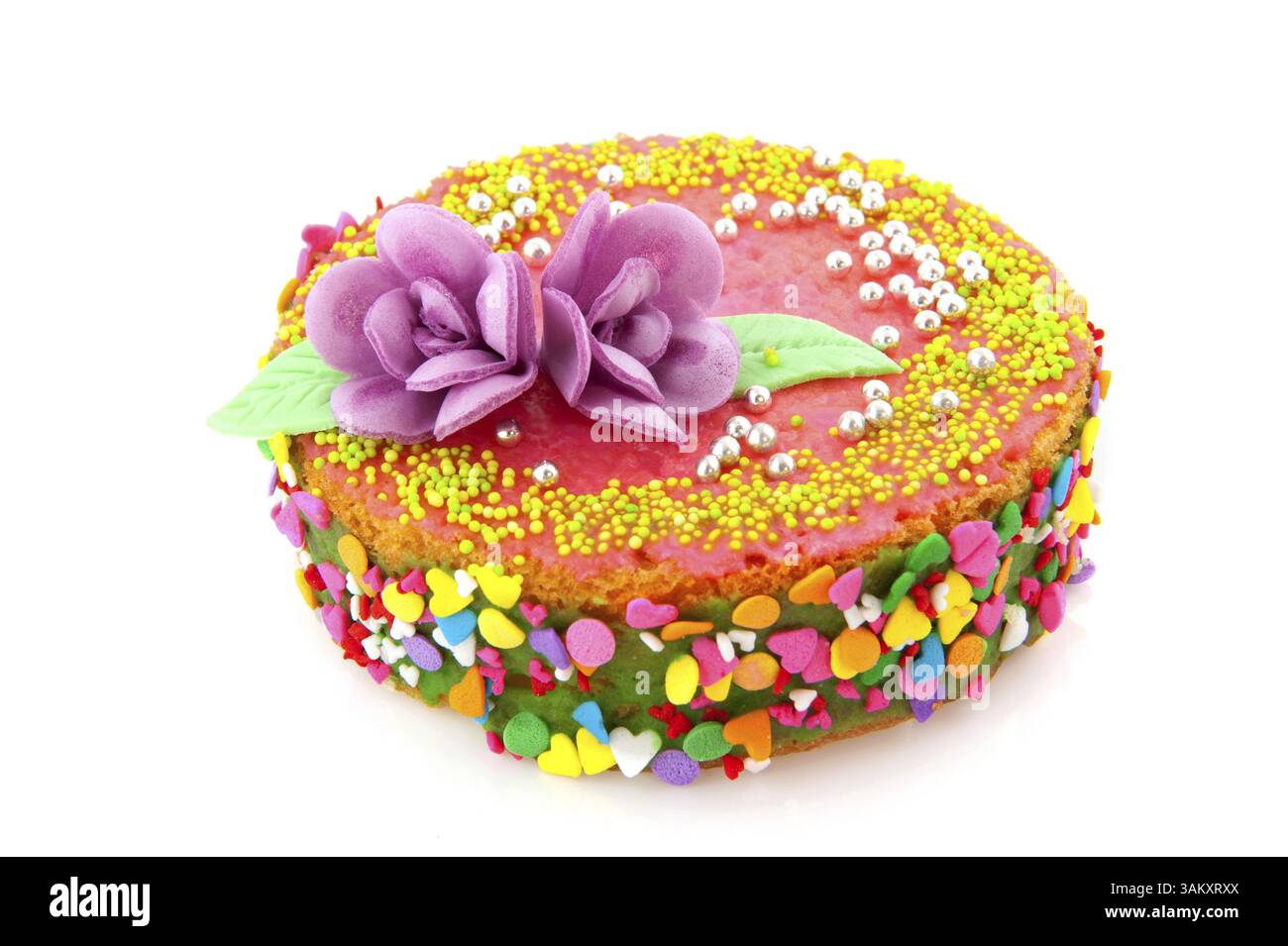 Birthday fancy colorful cake with flowers and confetti Stock Photo - Alamy