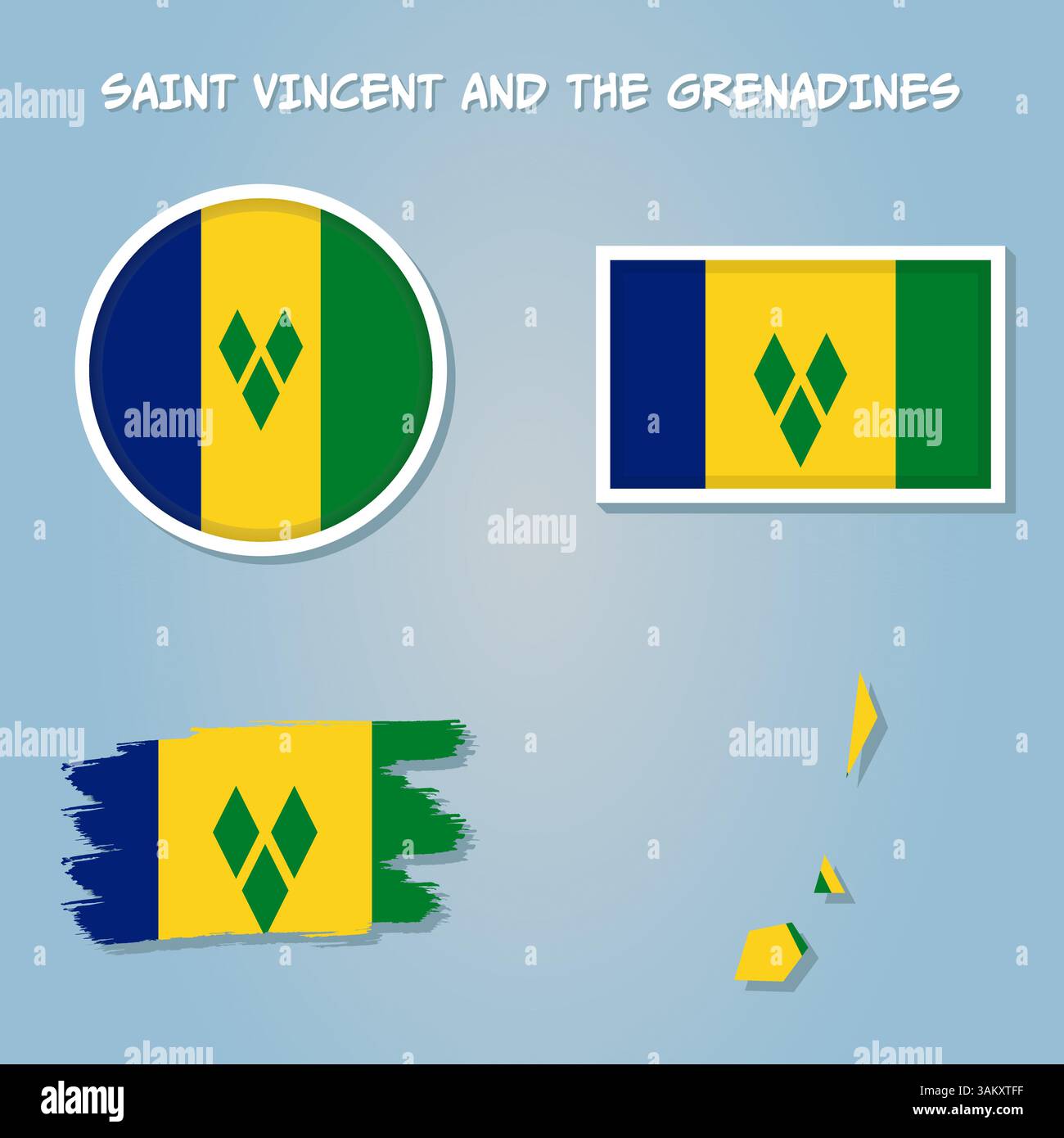 Flag of Saint Vincent and the Grenadines in maps territory Stock Vector ...