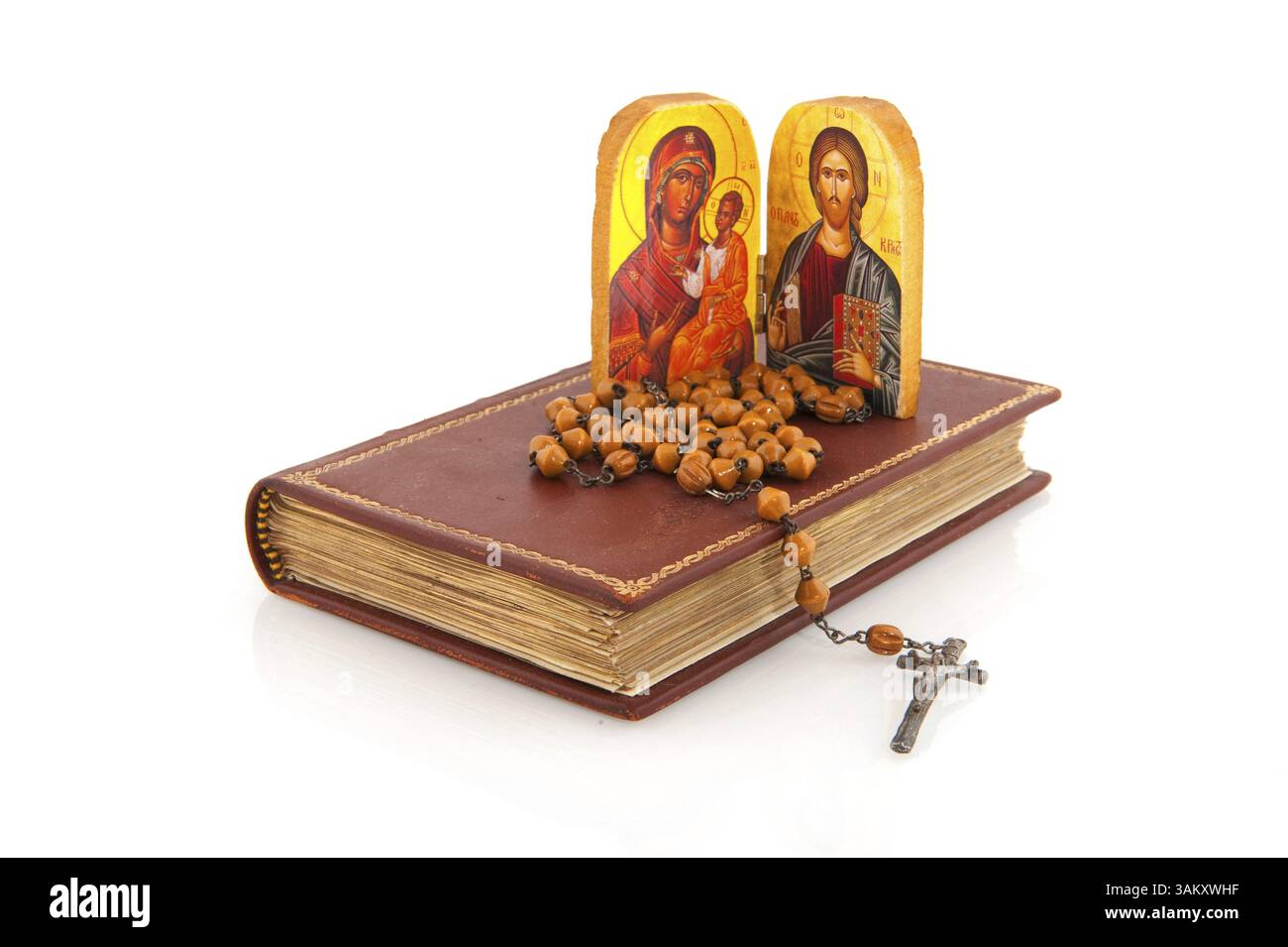 Greek orthodox religion with icon bible and rosary Stock Photo - Alamy