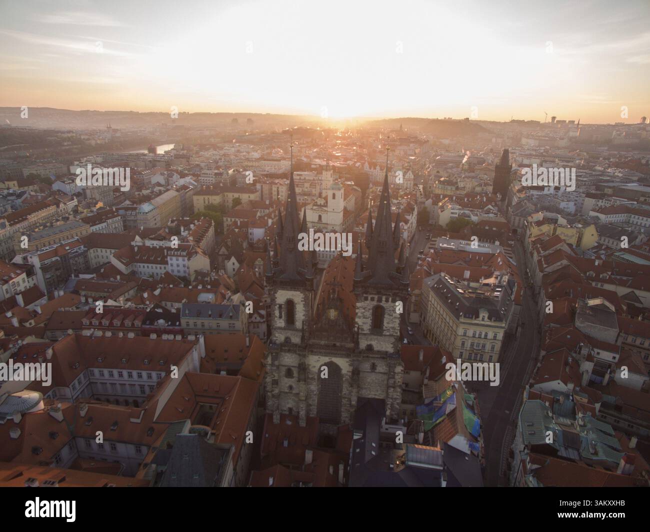 City center dawn aerial flight hi-res stock photography and images - Alamy