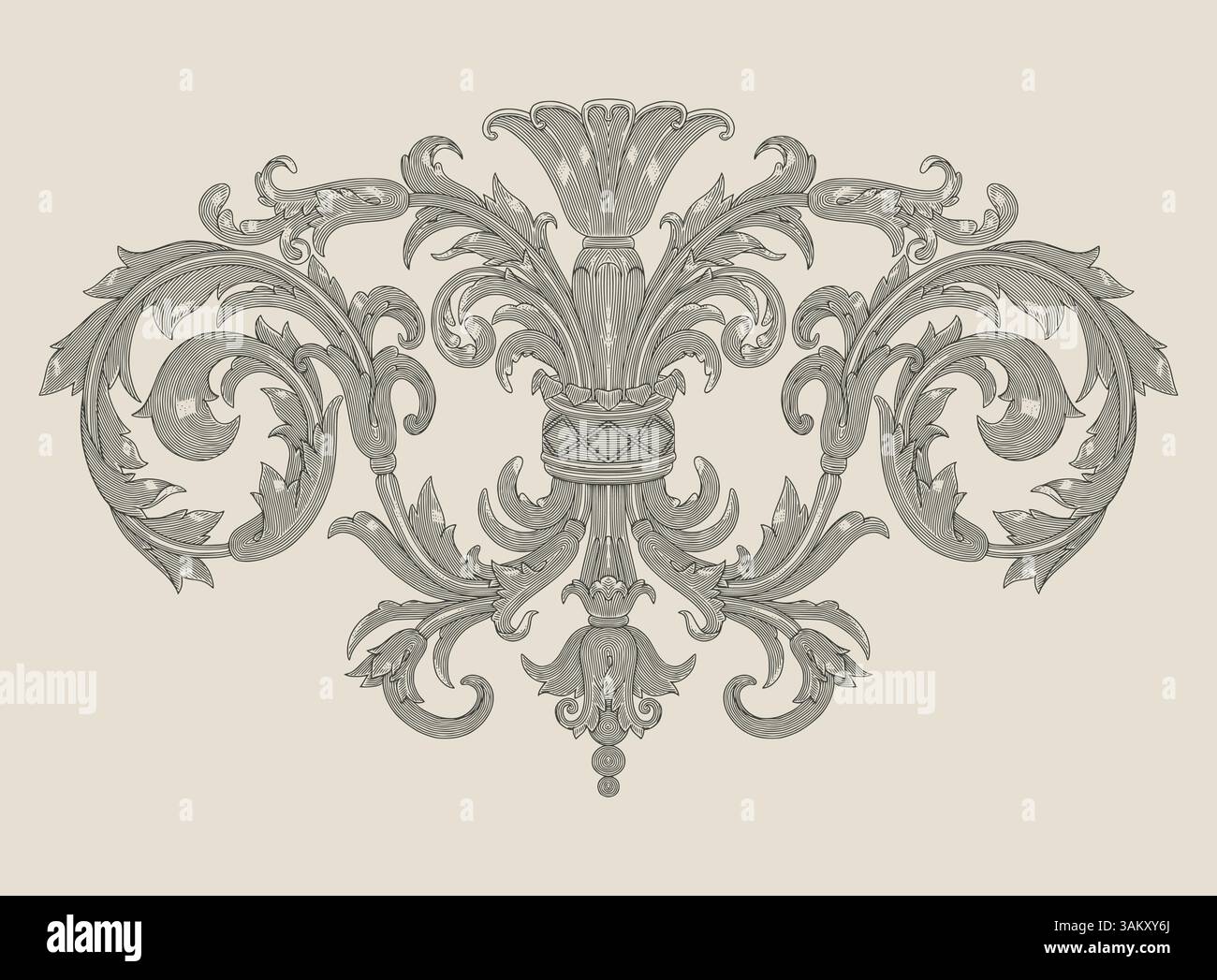 vintage floral ornament , antique engraving drawing stye illustration ...