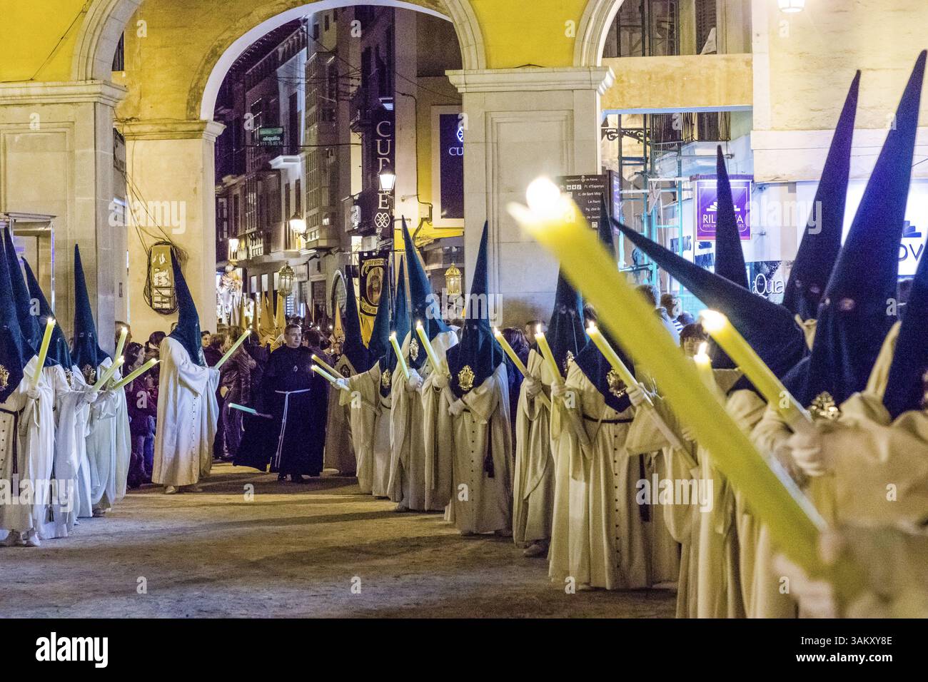 Hooded brothers, Holy Week in the Plaza Major, Holy Thursday procession ...