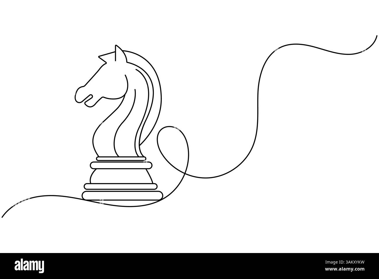 Knight chess continuous single line art and isolated outline vector ...