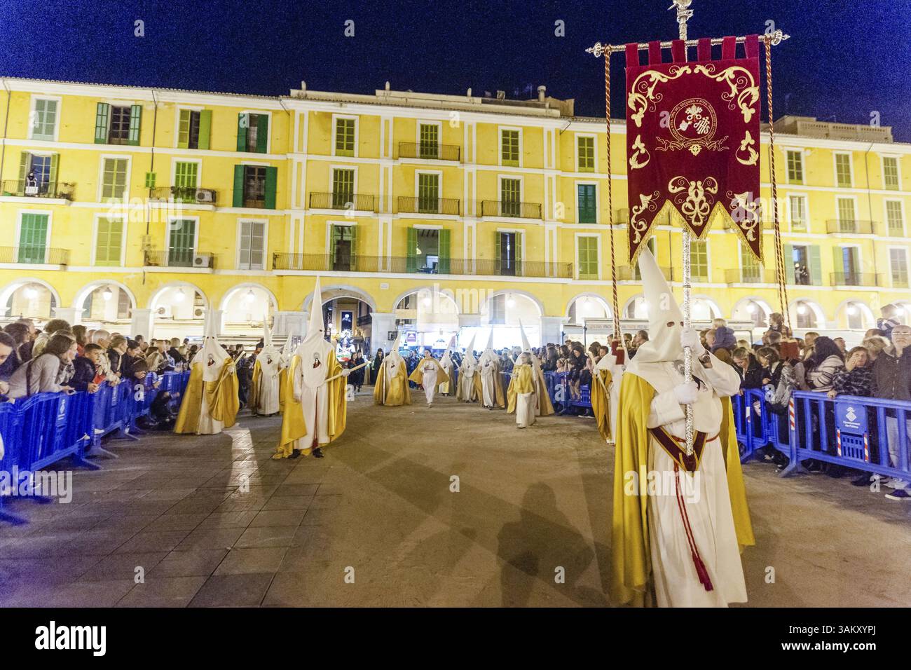 Hooded brothers, Holy Week in the Plaza Major, Holy Thursday procession ...
