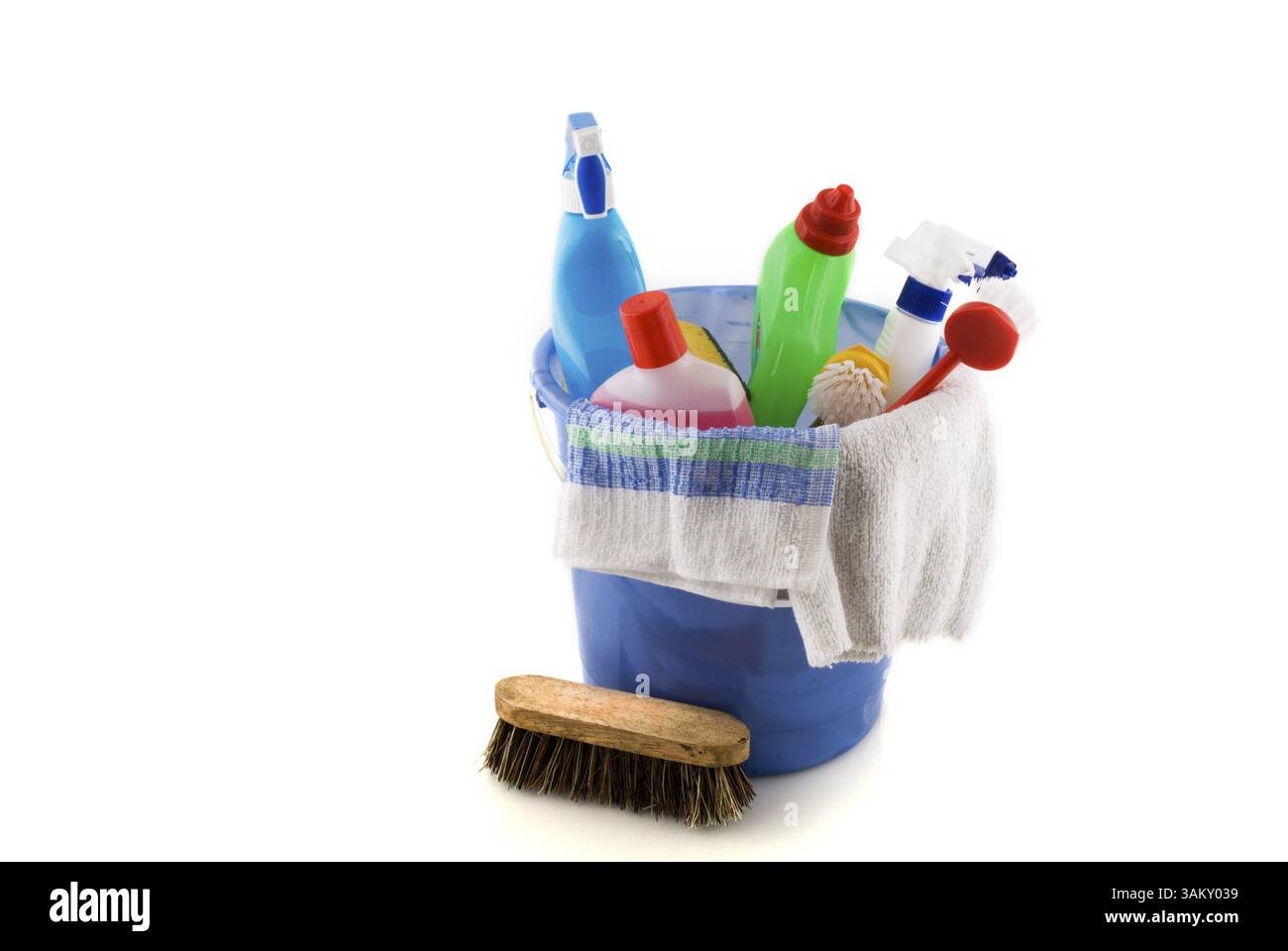 Cleaning with bucket, brushes and Stock Photo - Alamy