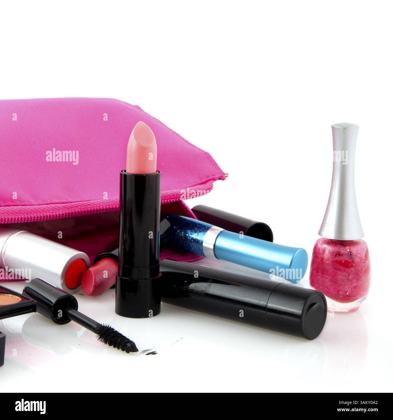 Make up mess lipstick and eye liner Stock Photo - Alamy