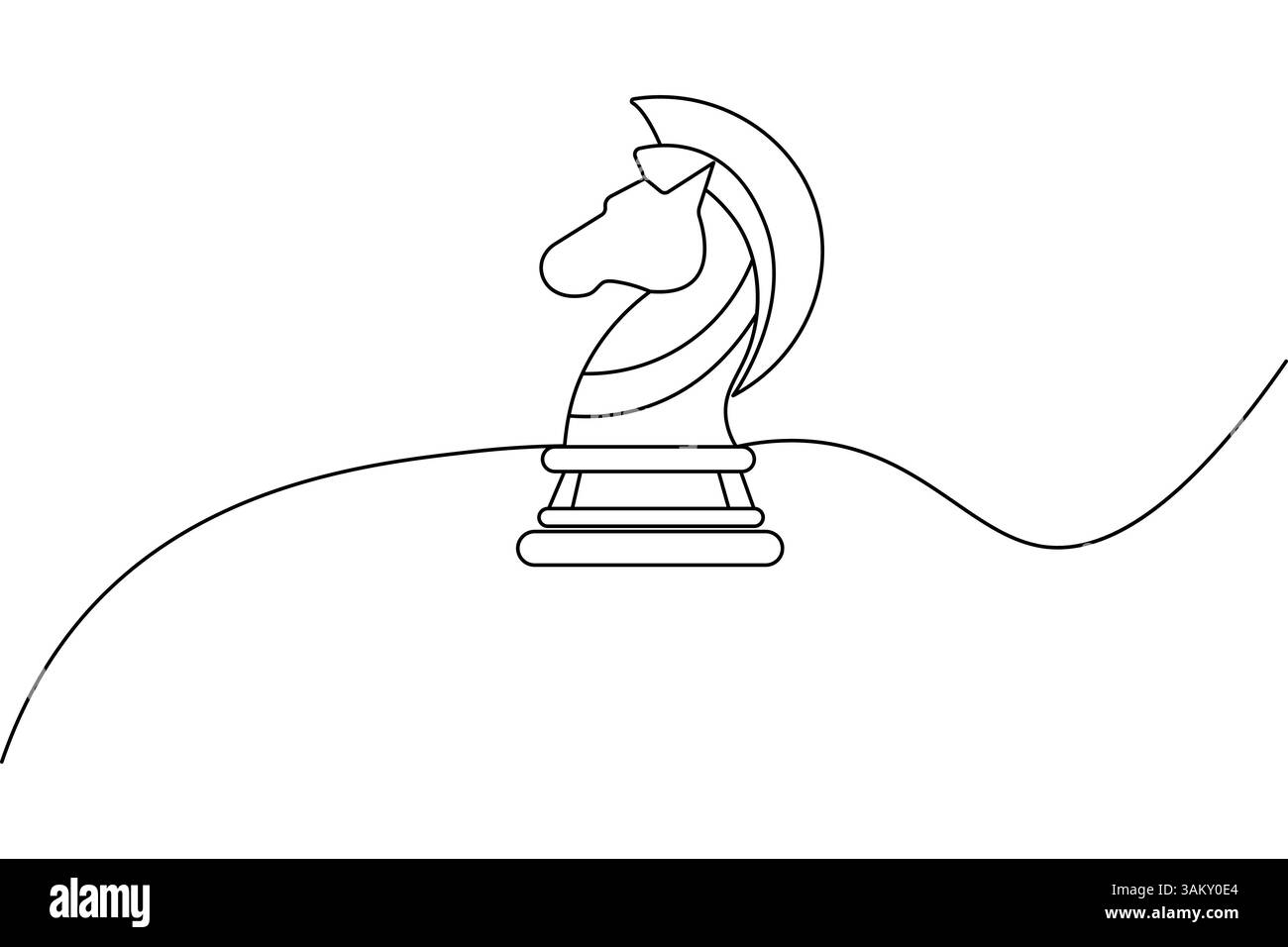 Knight chess continuous single line art and isolated outline vector ...