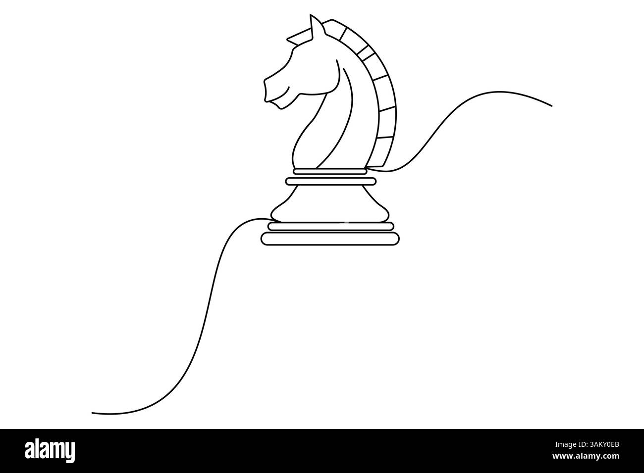 Knight chess continuous single line art and isolated outline vector ...