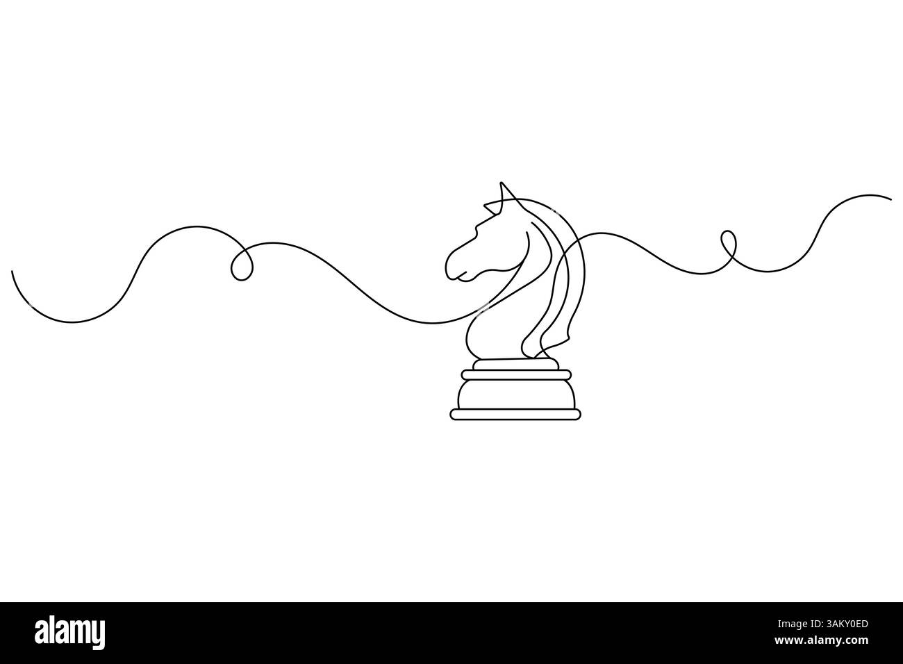 Knight chess continuous single line art and isolated outline vector ...