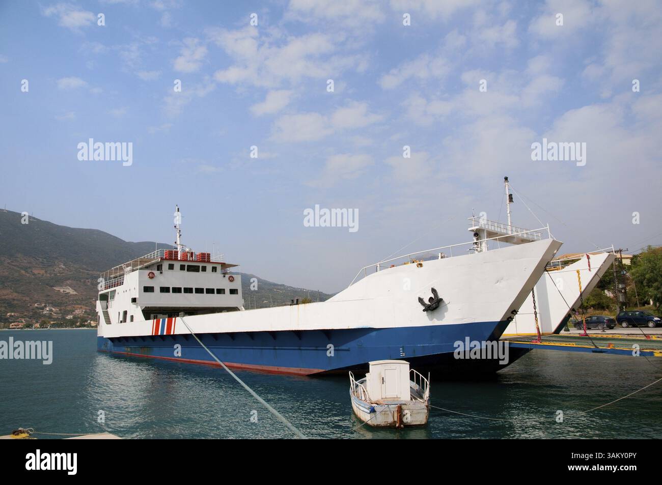 Greek ferry boat at the island Lefkas Stock Photo - Alamy