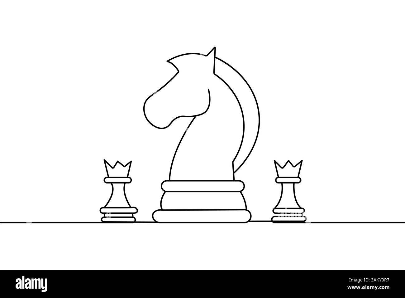 Knight chess continuous single line art and isolated outline vector ...
