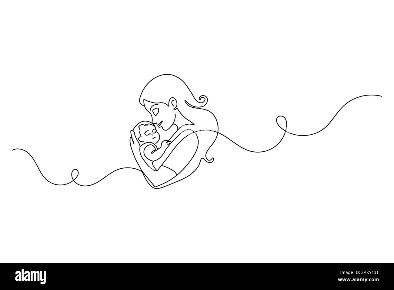 Mother and baby continuous single line art and isolated outline vector ...