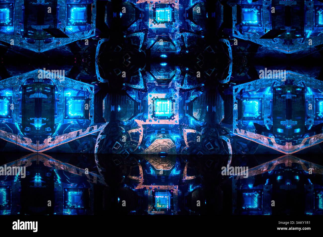 Futuristic Geometric Patterns with Reflective Symmetry Eye-Level View ...