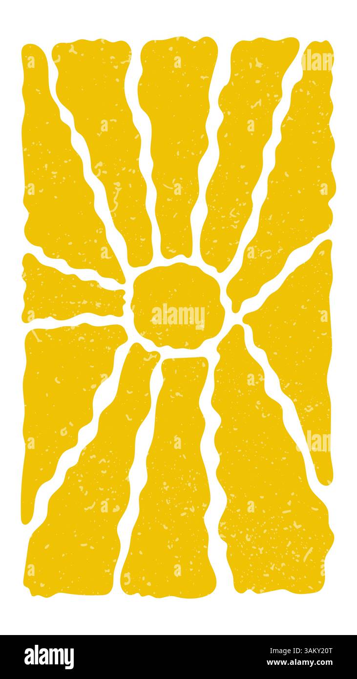 Various yellow sun hippie square elements, hand drawn abstract wavy ...