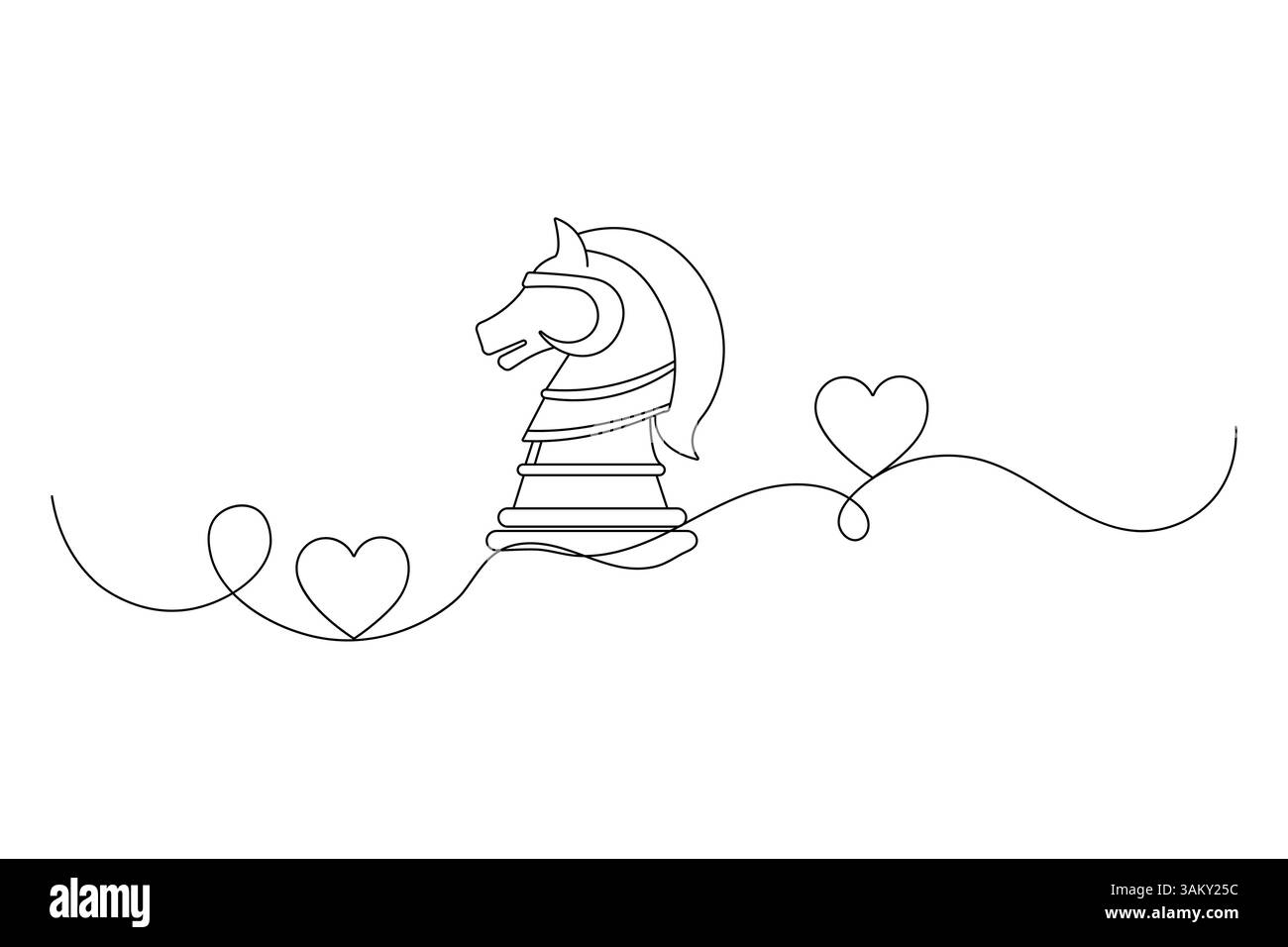 Knight chess continuous single line art and isolated outline vector ...