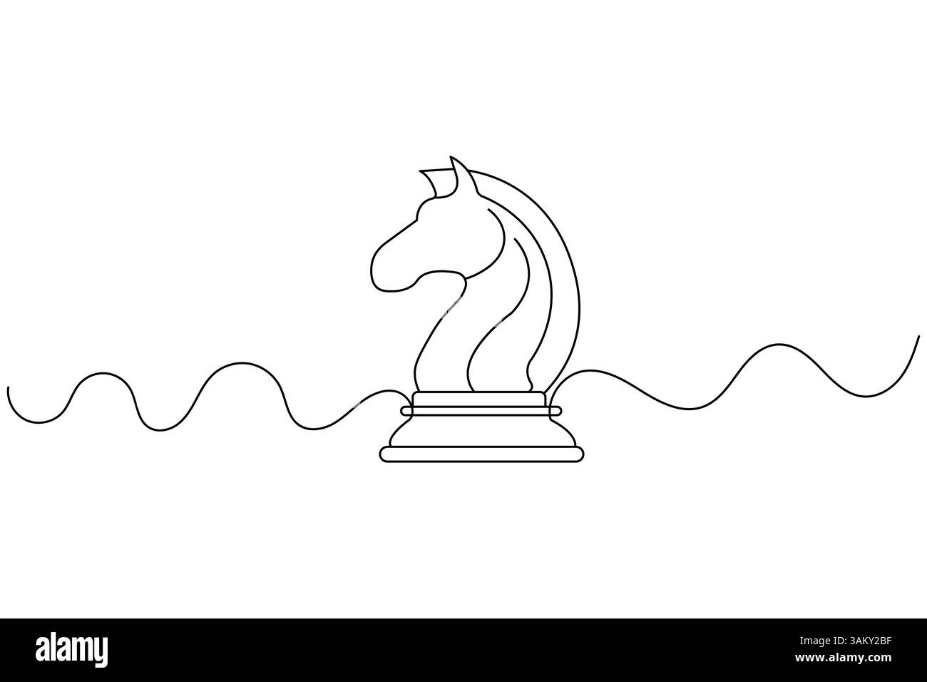 Knight chess continuous single line art and isolated outline vector ...