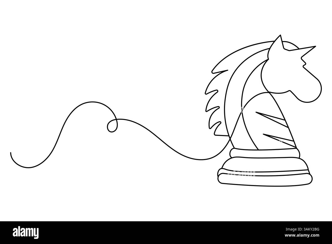 Knight chess continuous single line art and isolated outline vector ...