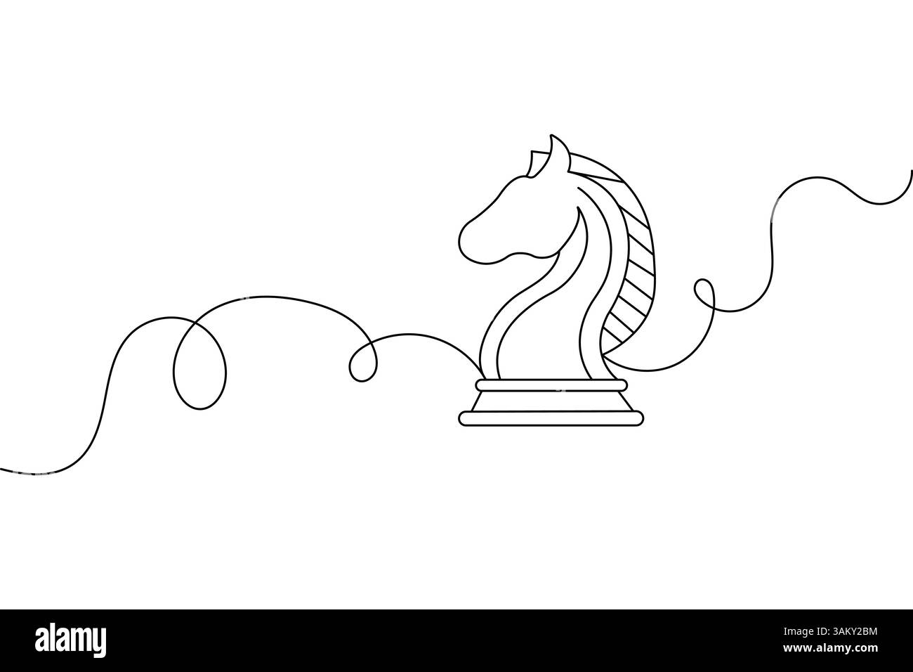 Knight chess continuous single line art and isolated outline vector ...