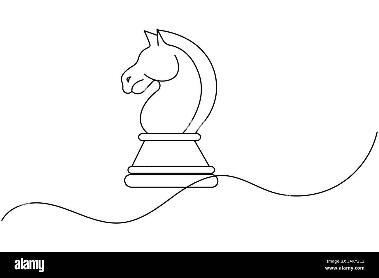 Knight chess continuous single line art and isolated outline vector ...
