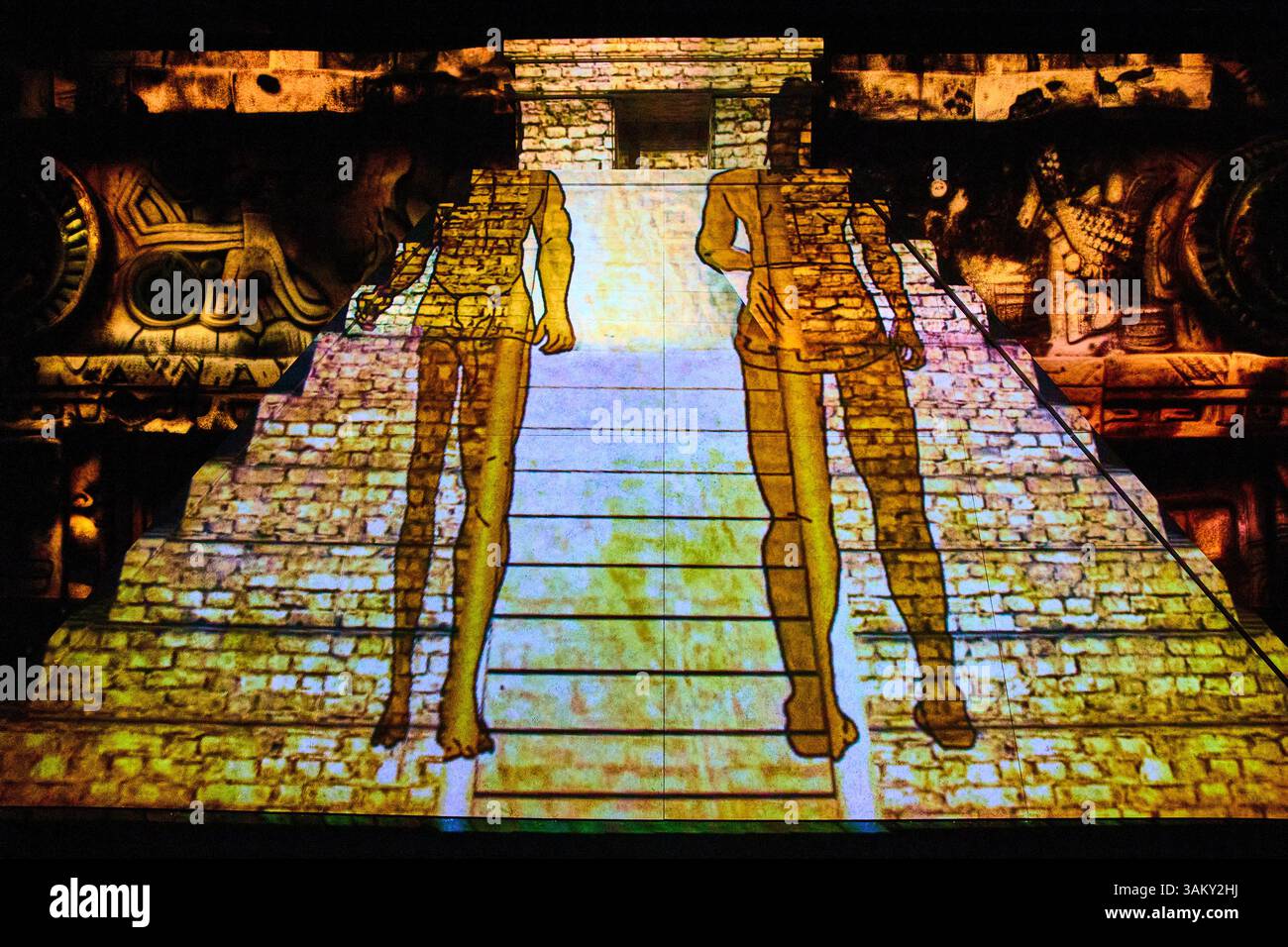 Mayan Temple Projection Art in Motion Eye-Level Perspective Stock Photo ...