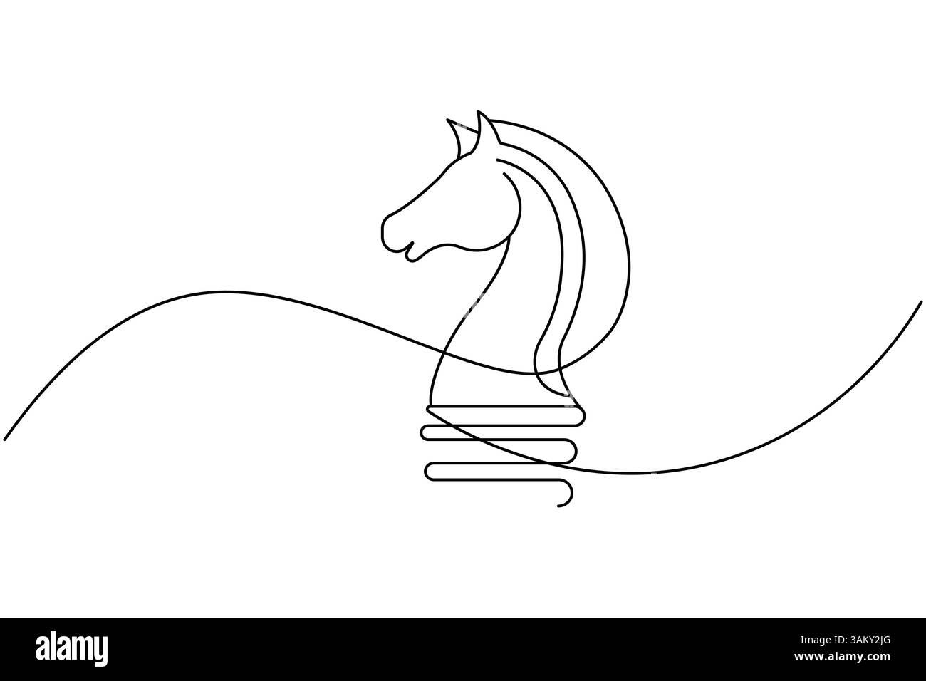 Knight chess continuous single line art and isolated outline vector ...