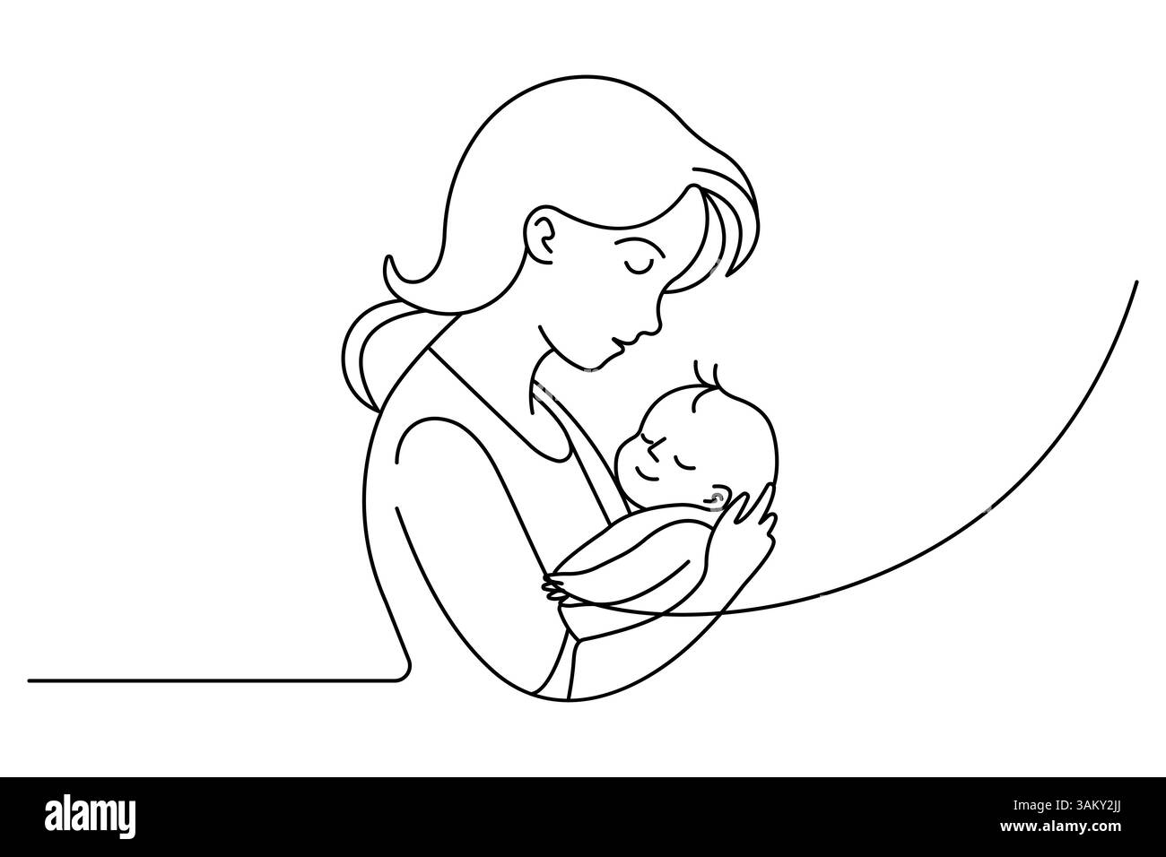 Mother and baby continuous single line art and isolated outline vector ...