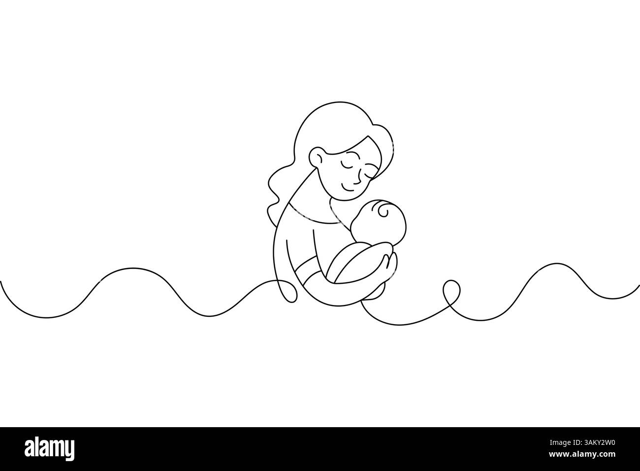 Mother and baby continuous single line art and isolated outline vector ...